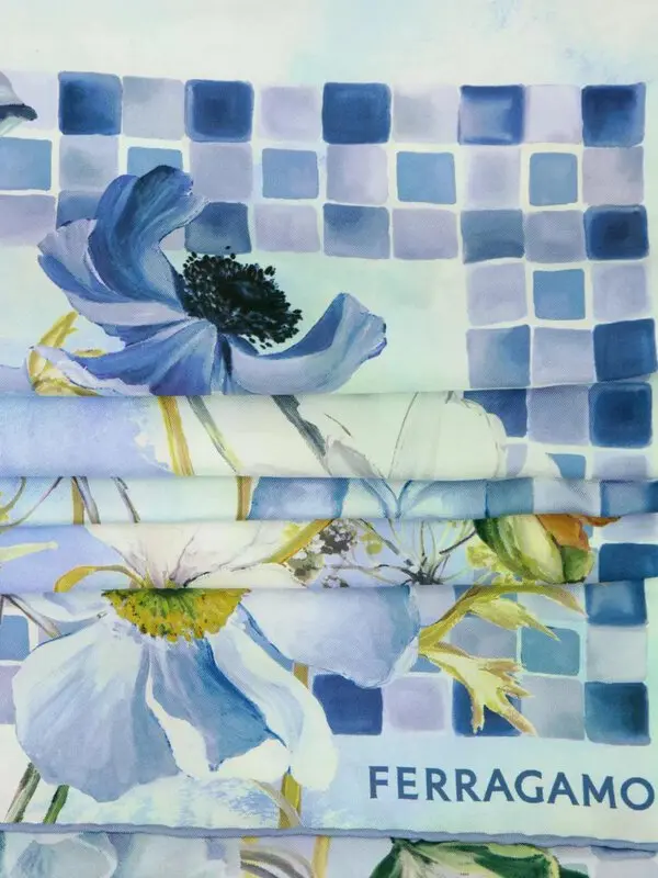 FERRAGAMO Fiori-print Silk Scarf - Blue