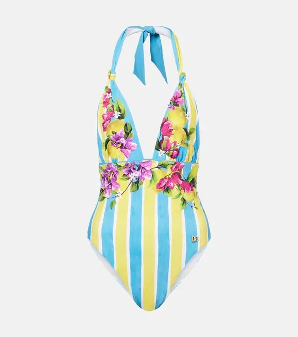 Dolce & Gabbana Printed Halterneck Swimsuit - Multicoloured
