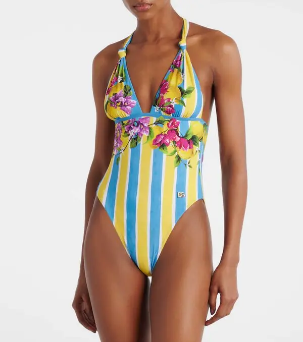 Dolce & Gabbana Printed Halterneck Swimsuit