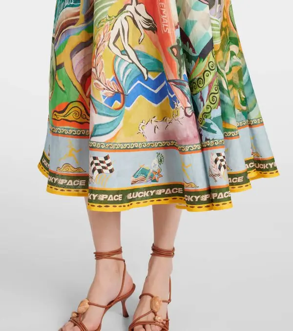 ALEMAIS Lucky Pace Printed Linen Midi Dress - Multicoloured