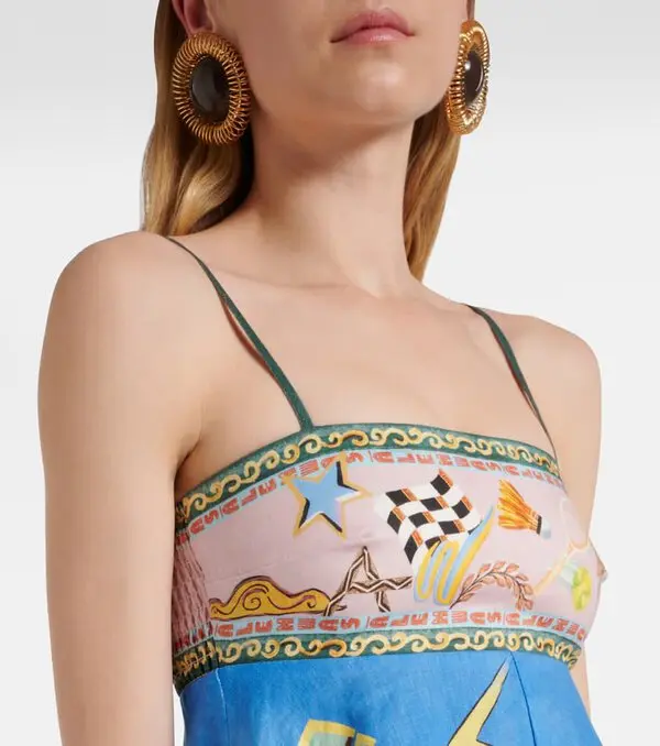 ALEMAIS Lucky Pace Printed Linen Midi Dress - Multicoloured