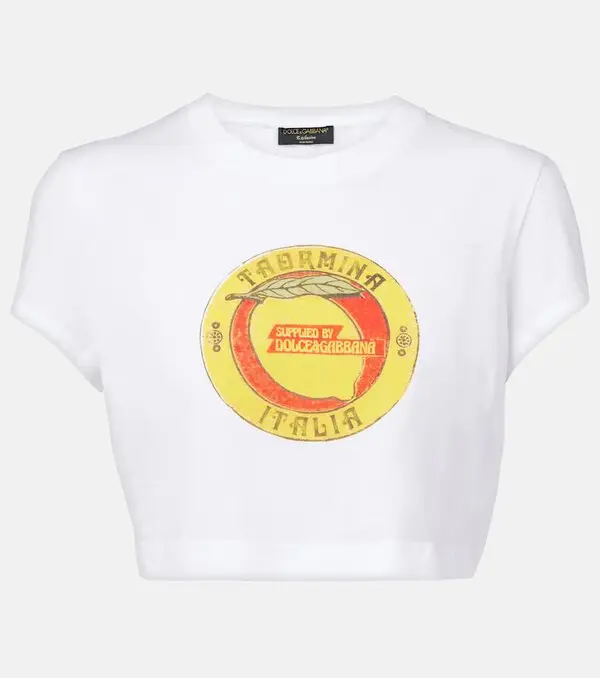 Dolce & Gabbana Cropped Printed Cotton T-shirt - White