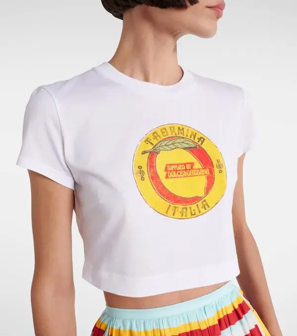Dolce & Gabbana Cropped Printed Cotton T-shirt