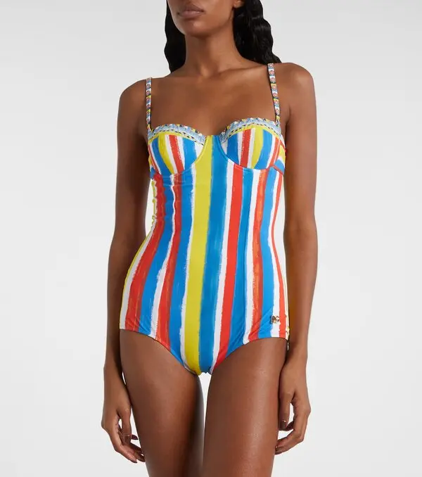 Dolce & Gabbana Cutout Striped Swimsuit