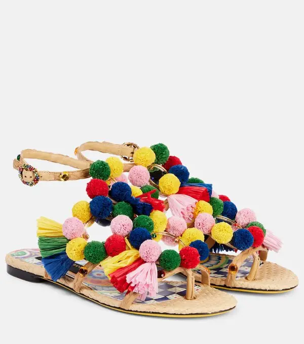 Dolce & Gabbana Embellished Raffia Sandals - Multicoloured
