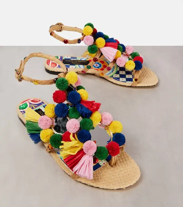 Dolce & Gabbana Embellished Raffia Sandals