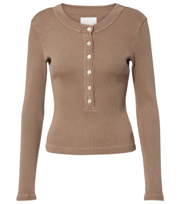 Citizens Of Humanity Varra Ribbed-knit Henley Shirt - Brown