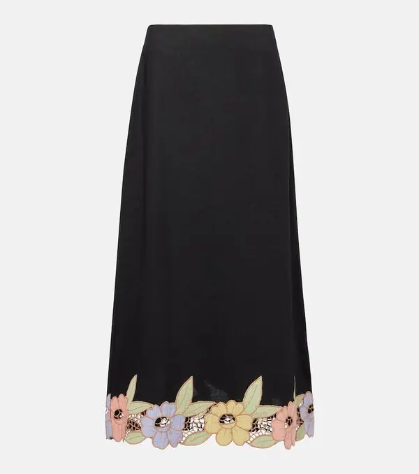 Rixo Serano Cutout Linen-blend Midi Skirt