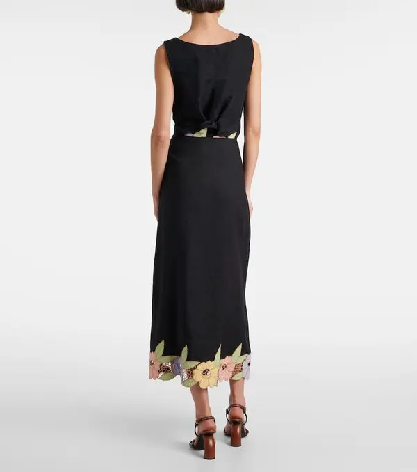 Rixo Serano Cutout Linen-blend Midi Skirt