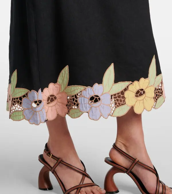 Rixo Serano Cutout Linen-blend Midi Skirt