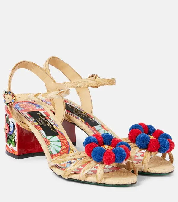 Dolce & Gabbana Taormina 60 Embellished Raffia Sandals - Multicoloured