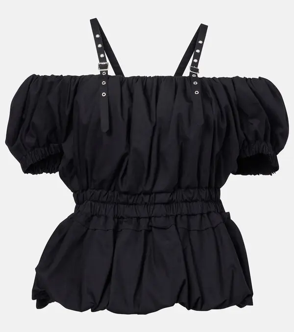 Noir Kei Ninomiya Peplum Cotton Poplin Top - Black