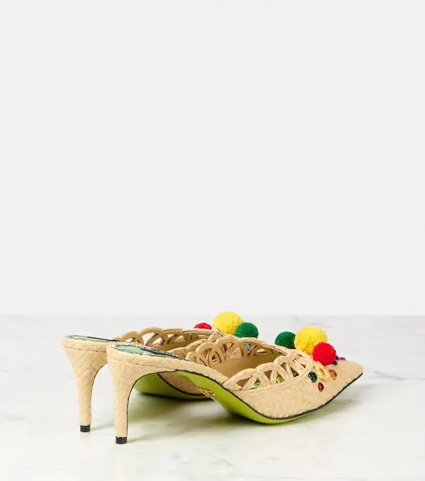 Dolce & Gabbana Pointy 60 Embellished Raffia Mules