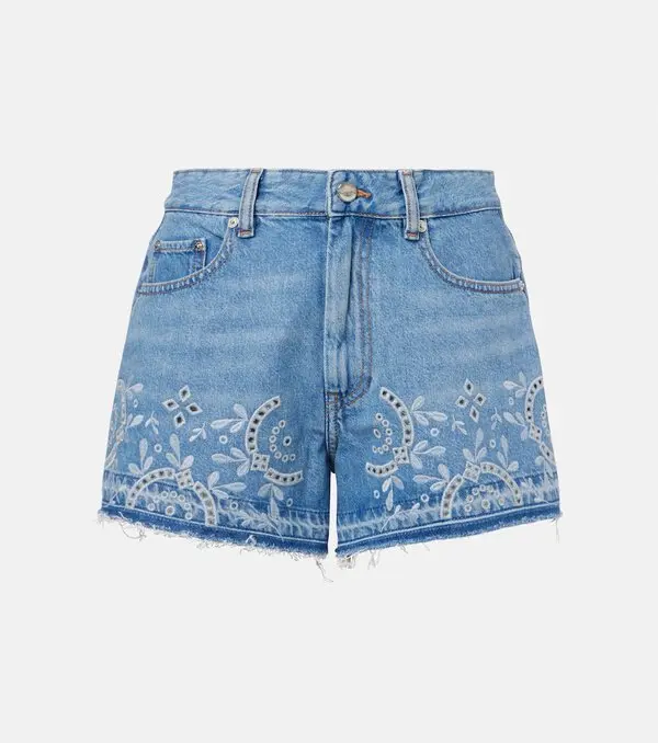 GANNI Broderie Anglaise Denim Shorts - Blue