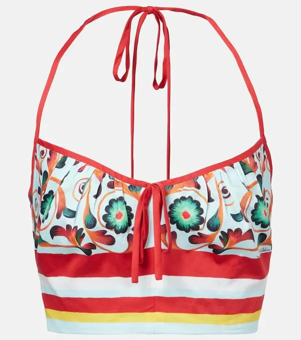Dolce & Gabbana Printed Halterneck Cotton Crop Top - Multicoloured