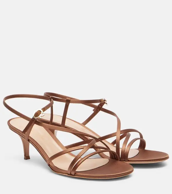 GIANVITO ROSSI Satin Strappy Stiletto Sandals - Brown