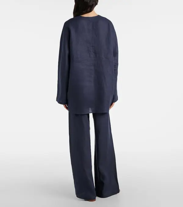 Asceno Oversized Linen Top - Blue