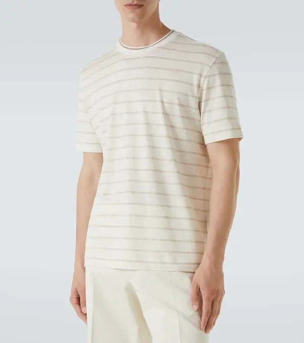 Zegna Striped Linen And Silk-blend T-shirt