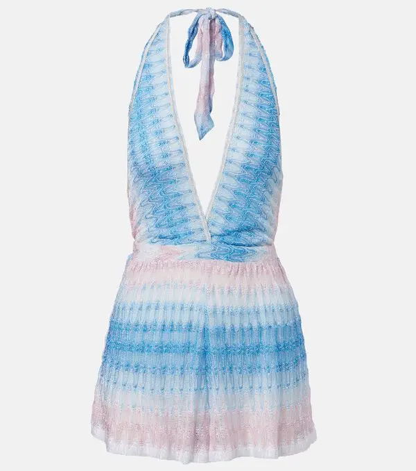 Missoni Zigzag Ombré Lamé Romper - Blue