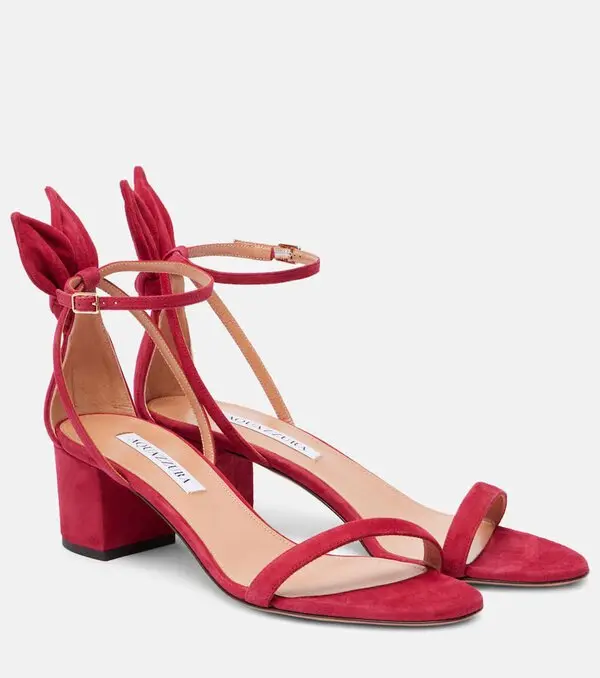 AQUAZZURA Bow Tie 50 Suede Sandals - Red