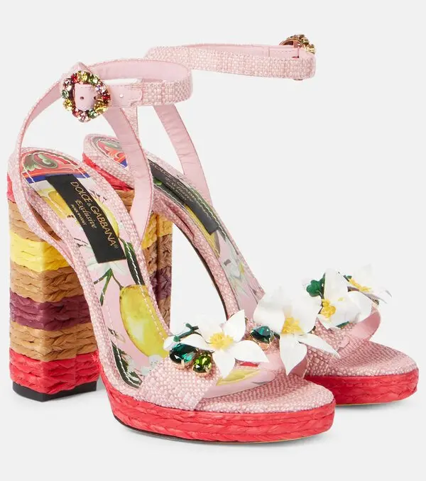 Dolce & Gabbana Taormina 135 Embellished Raffia Sandals - Multicoloured