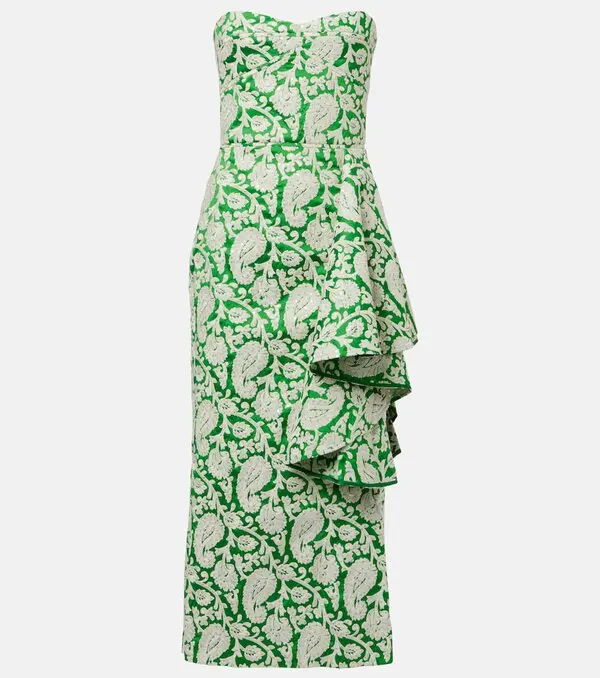 Johanna Ortiz Draped Paisley Midi Dress - Green