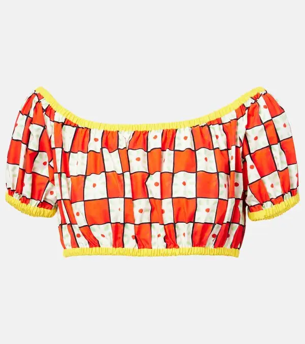 Dolce & Gabbana Patterned Cotton Crop Top - Red