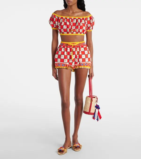 Dolce & Gabbana Patterned Cotton Crop Top - Red
