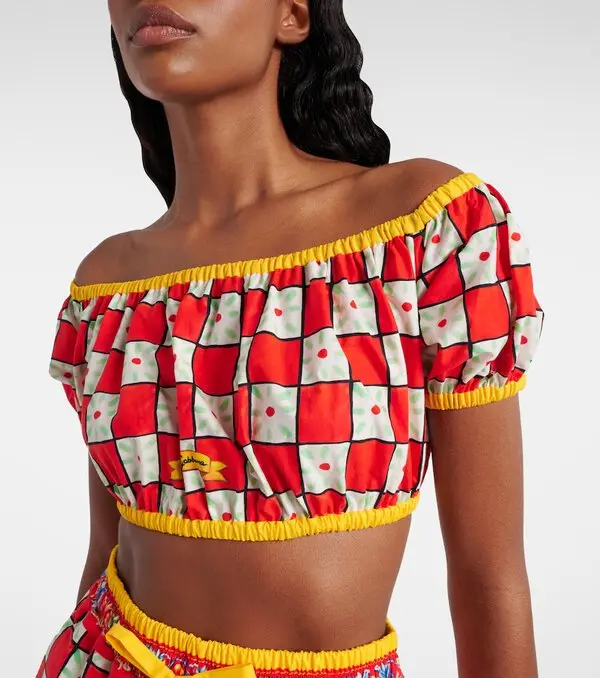Dolce & Gabbana Patterned Cotton Crop Top - Red