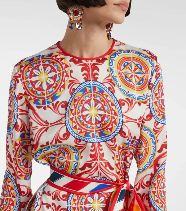 Dolce & Gabbana Belted Printed Silk Top