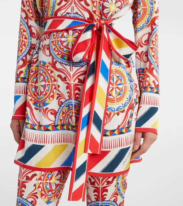 Dolce & Gabbana Belted Printed Silk Top