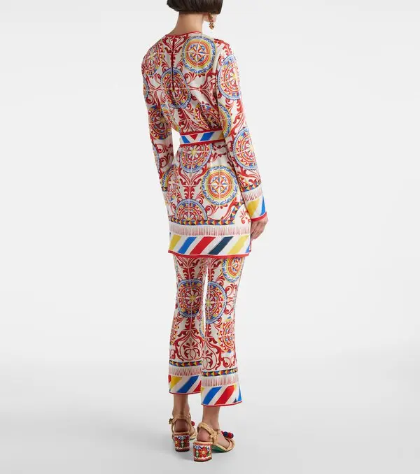 Dolce & Gabbana Belted Printed Silk Top