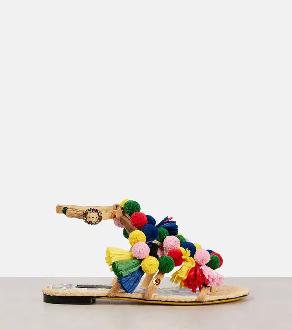 Dolce & Gabbana 90 Embellished Raffia Sandals - Multicoloured