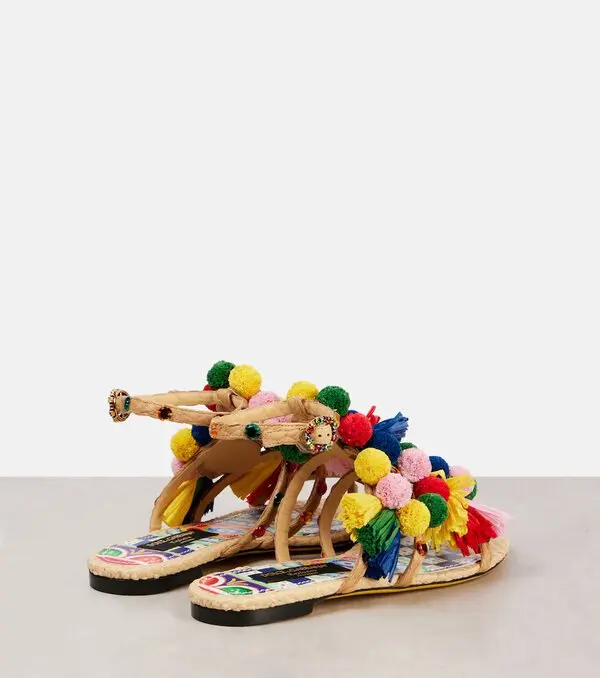 Dolce & Gabbana 90 Embellished Raffia Sandals