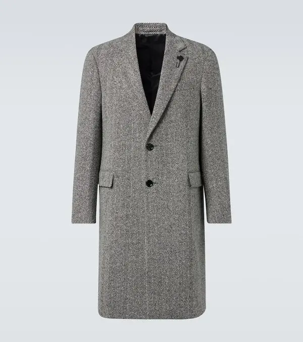 LARDINI Herringbone Virgin Wool Tweed Overcoat