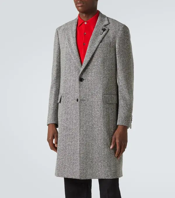 LARDINI Herringbone Virgin Wool Tweed Overcoat