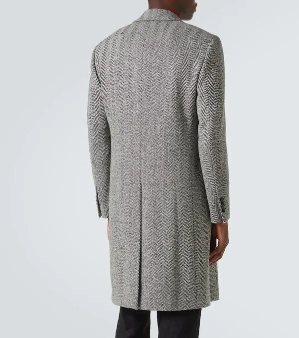 LARDINI Herringbone Virgin Wool Tweed Overcoat