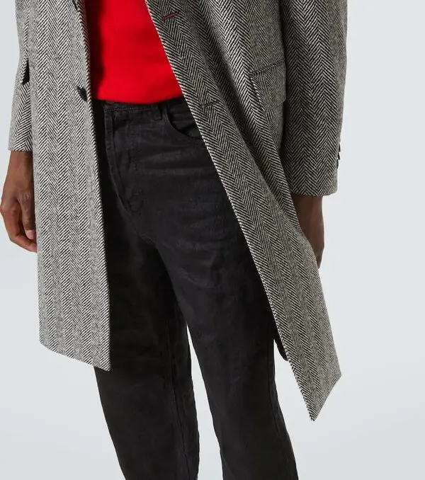 LARDINI Herringbone Virgin Wool Tweed Overcoat
