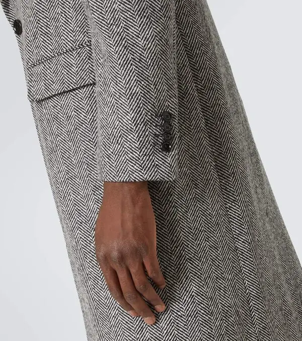 LARDINI Herringbone Virgin Wool Tweed Overcoat