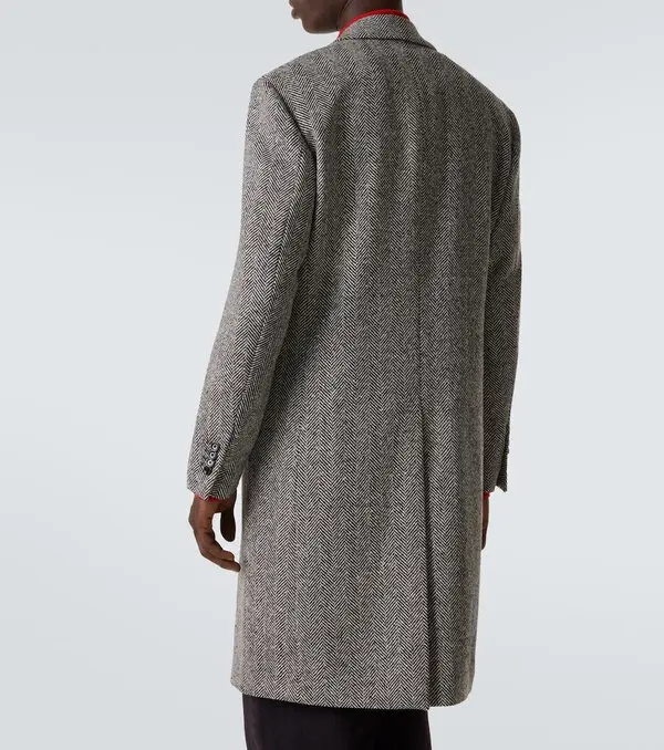 LARDINI Herringbone Virgin Wool Tweed Overcoat - Black