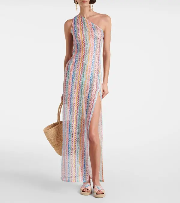 Missoni Zigzag Sheer One-shoulder Maxi Dress