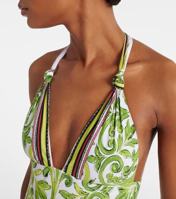 Dolce & Gabbana Printed Halterneck One Piece Swimsuit - Green