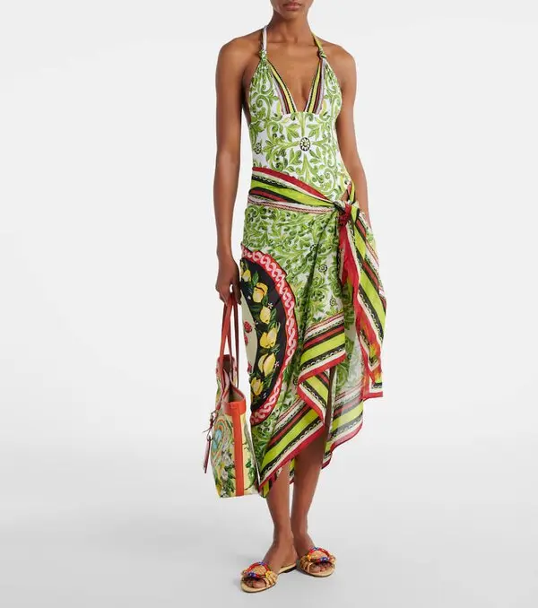 Dolce & Gabbana Printed Halterneck One Piece Swimsuit - Green
