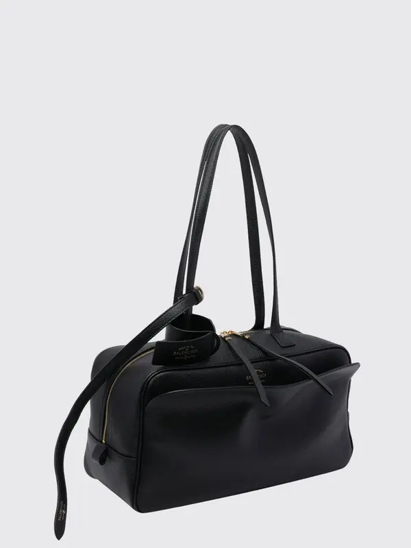 Balenciaga Grained Calfskin Leather Shoulder Bag With Logo And Charm - Black