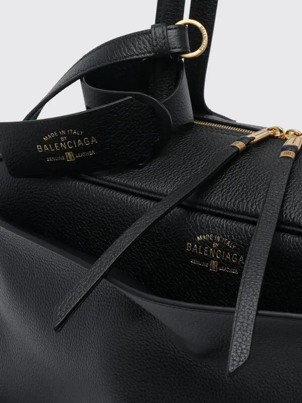 Balenciaga Grained Calfskin Leather Shoulder Bag With Logo And Charm - Black