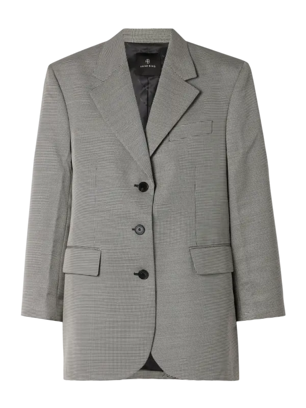 ANINE BING Sara Houndstooth Wool-blend Blazer