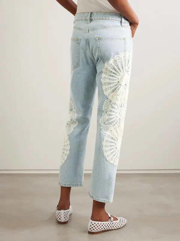 FRAME Appliquéd Cropped High-rise Straight-leg Jeans