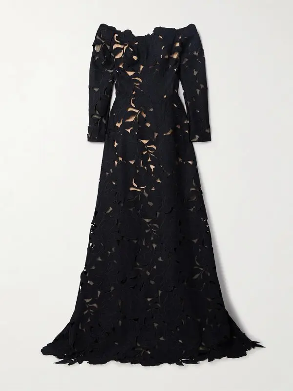 Costarellos Kasia Off-the-shoulder Corded Lace Gown