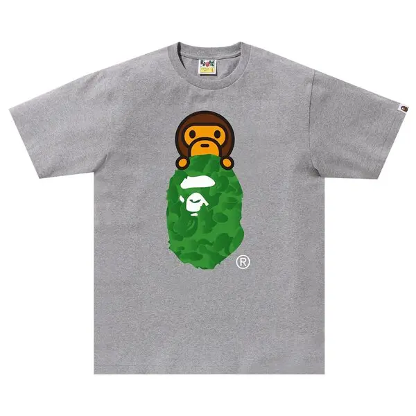 A BATHING APE Ink Camo Milo On Ape Head Tee - Grey