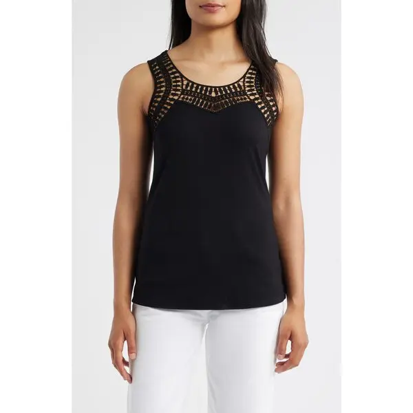 Loveappella Guipure Lace Accent Scoop Neck Tank
